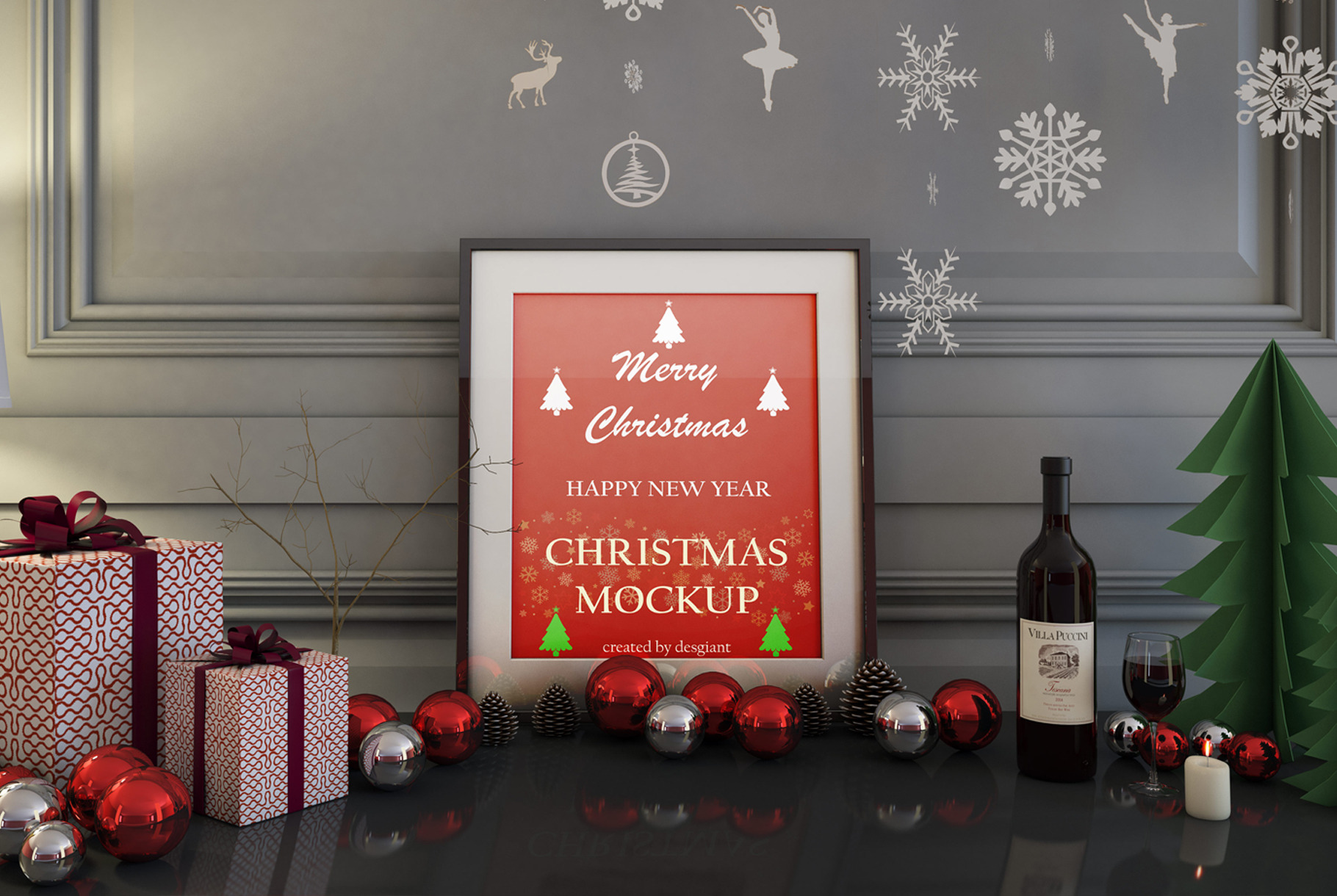 Realistic Christmas Mockup, a Print Template by desgiant