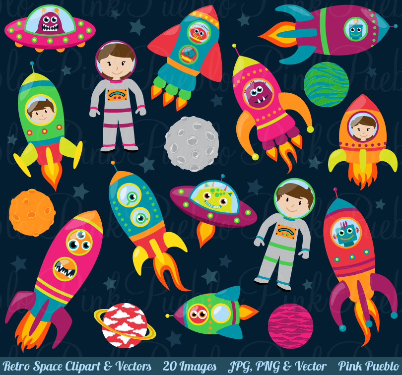 Space Astronaut Clipart and Vectors, an Illustration by PinkPueblo