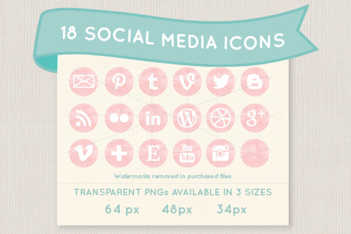 Pink watercolor social media icons, an Icon by arrowisp designs ...