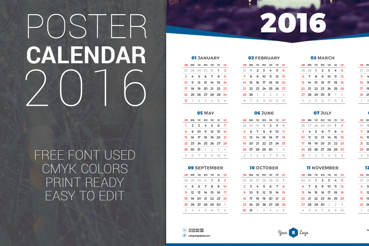 Poster Calendar 2016, a Stationery Template by AntartStock