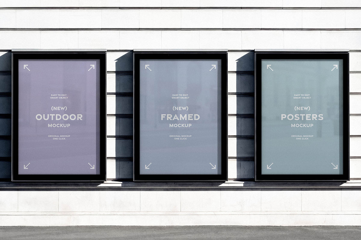 Triple Outdoor Framed Posters Mockup, an Advertising Mockup by Design Squad