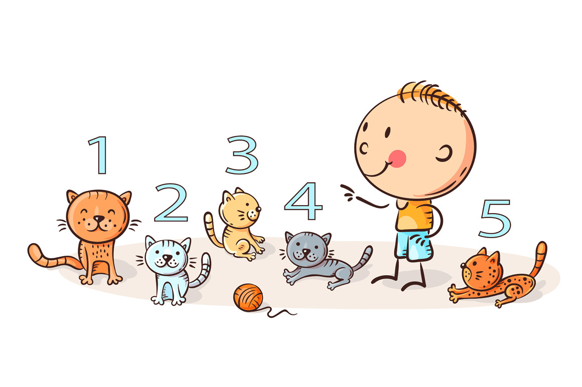Child counting cats, learning number, an Animal Illustration by Bubert Art