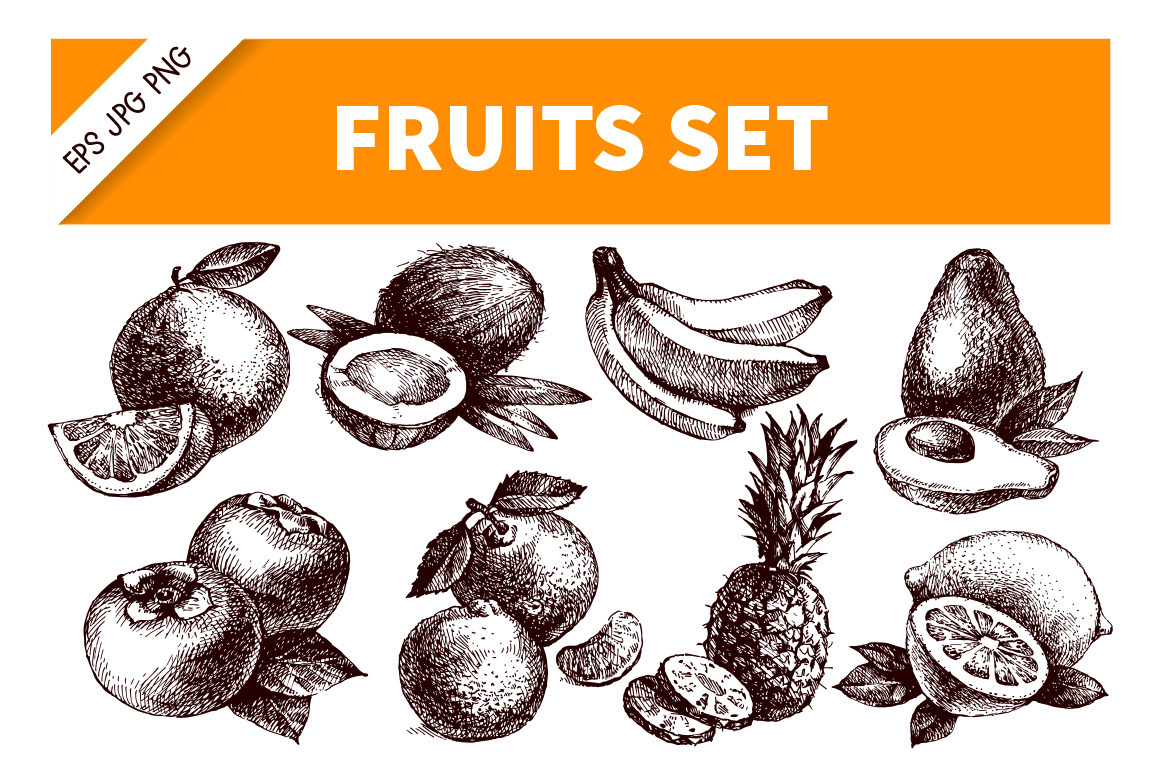 Hand Drawn Sketch Fruits Set, a Food Illustration by Elena Pimonova ...