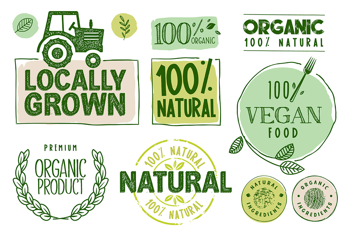 Organic Food Stickers and Labels Set, a Food Illustration by PureSolution