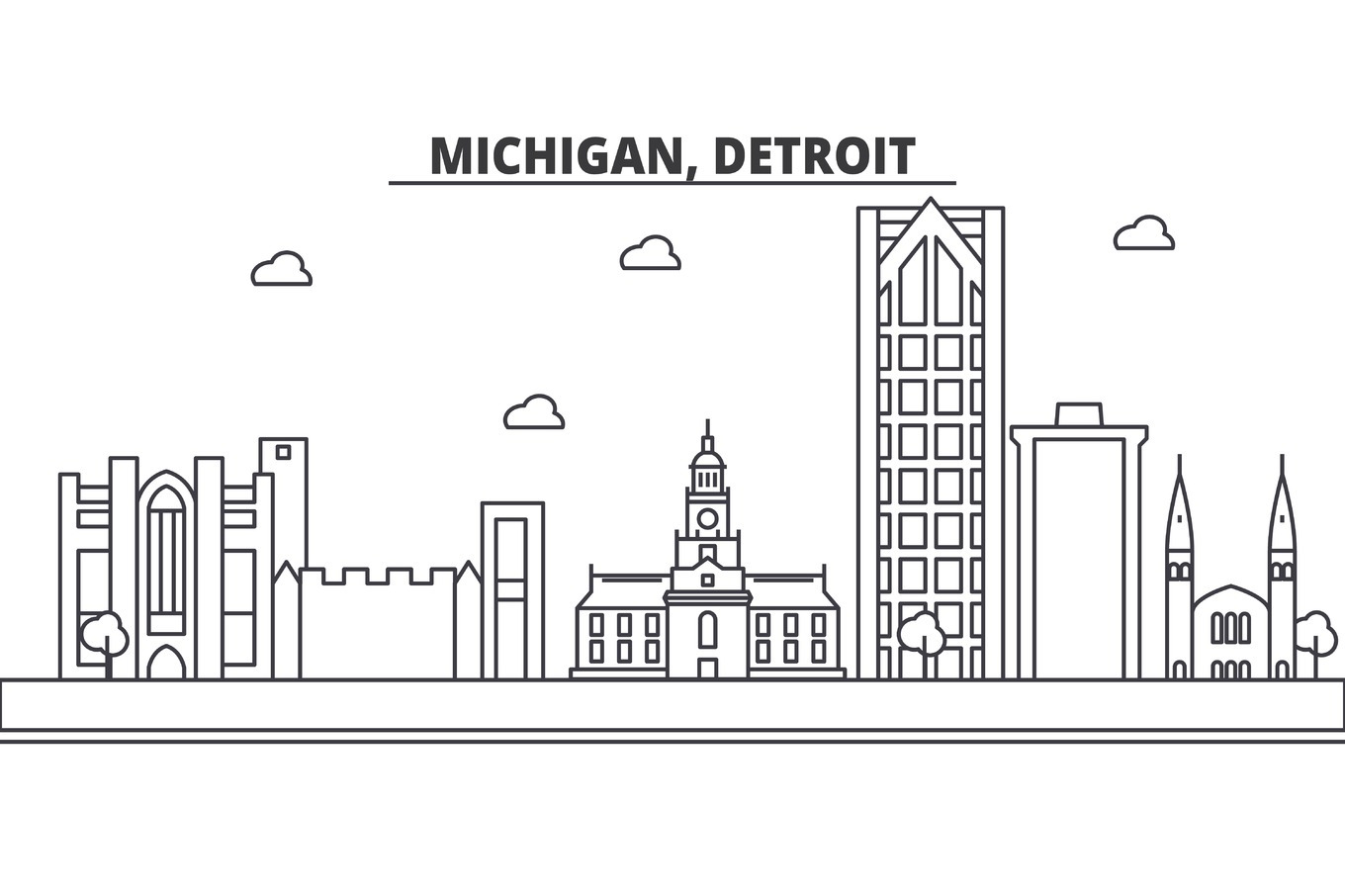 Michigan, Detroit architecture line skyline illustration. Linear vector ...