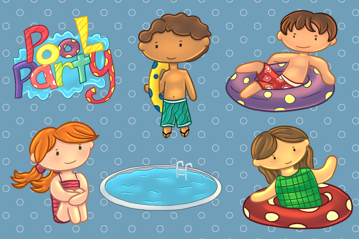 Kids Having A Pool Party Clip Art, an Illustration by Keepin' It Kawaii