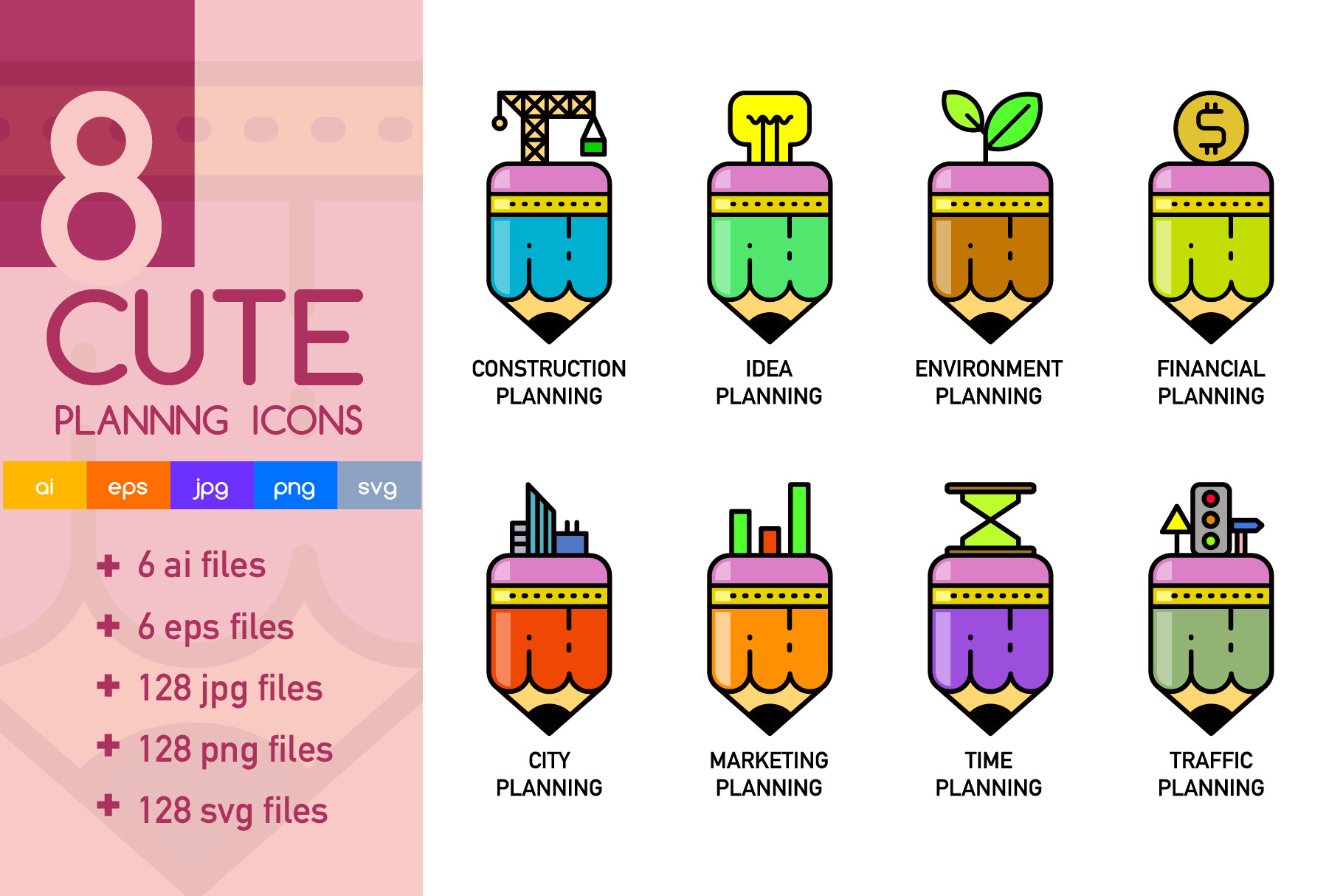 8 Cute Planning Icons Pack, an Icon by KitCreativeStudio2