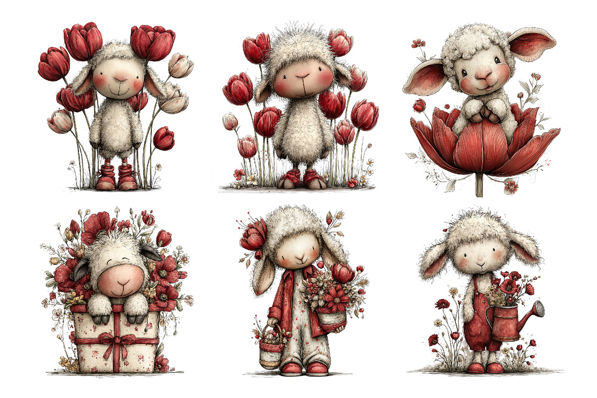 Cute spring lamb clipart, an Illustration by SinaCreation