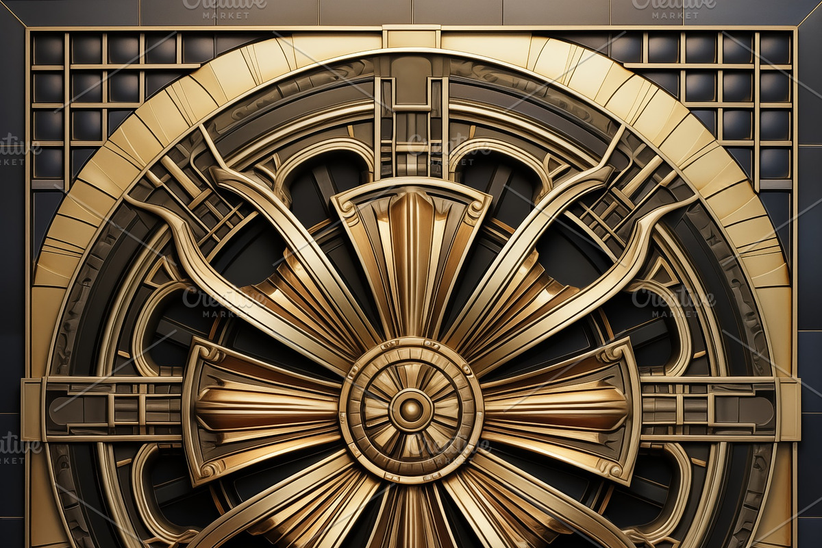 A detailed, art deco ornate circular design featuring a central star ...