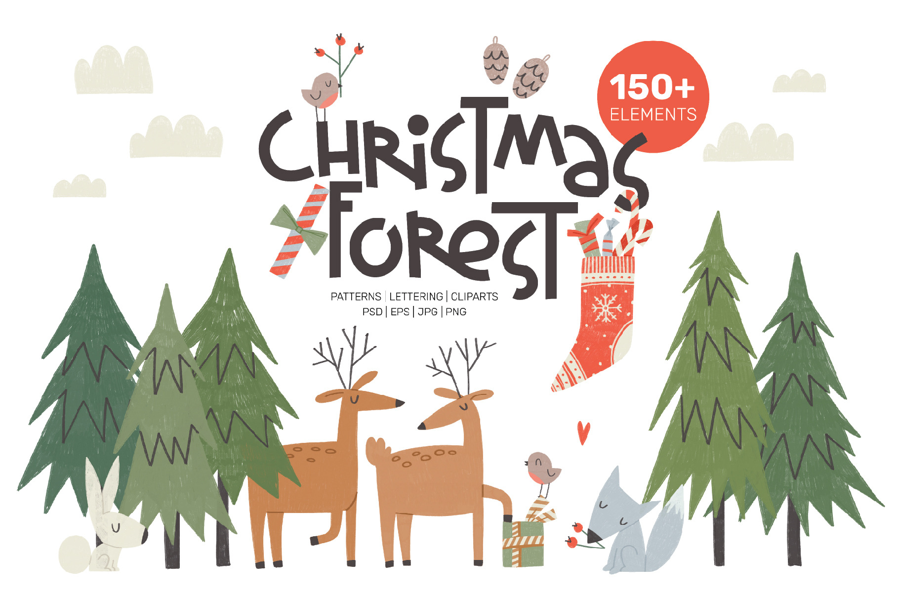 Christmas Forest Clipart Collection, an Animal Illustration by K.SweeTheArt