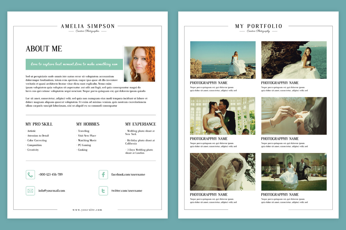 Printable Photographer About me Page, a Resume Template by SmmrDesign