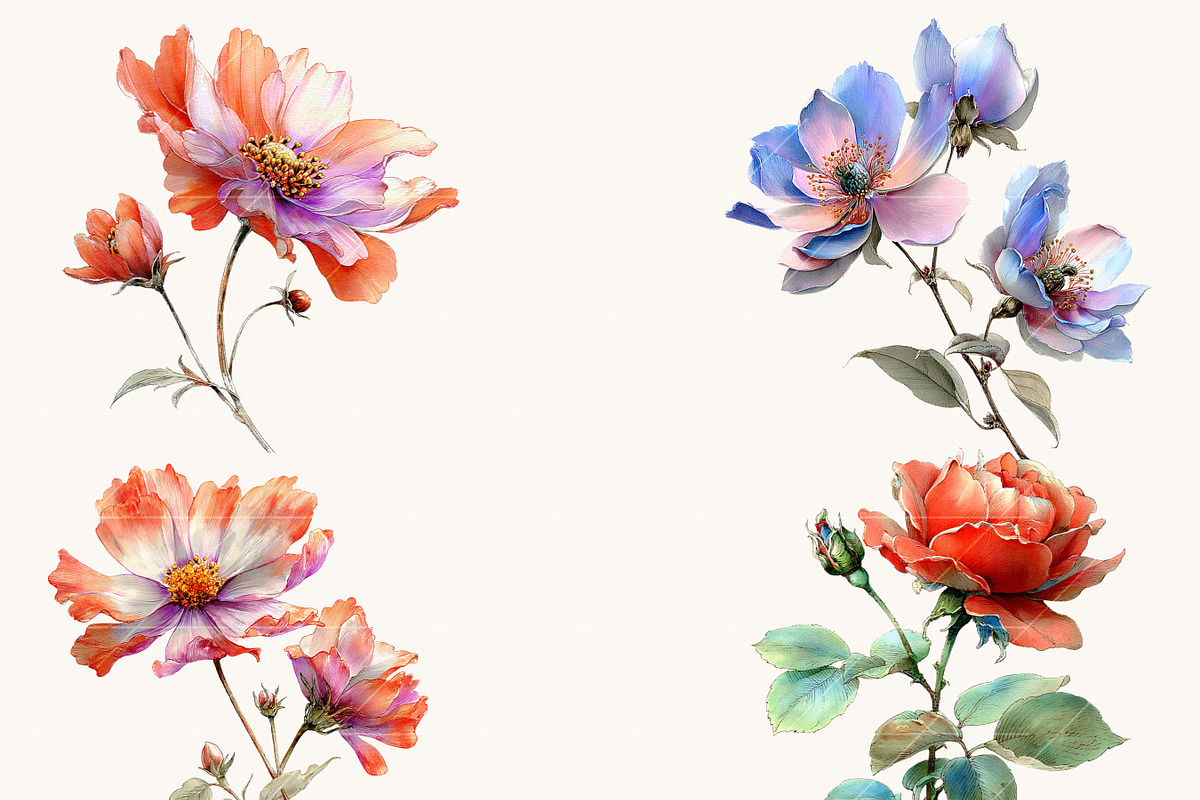 Whimsical Spring Flower Clipart, an Object Illustration by Design Scotch