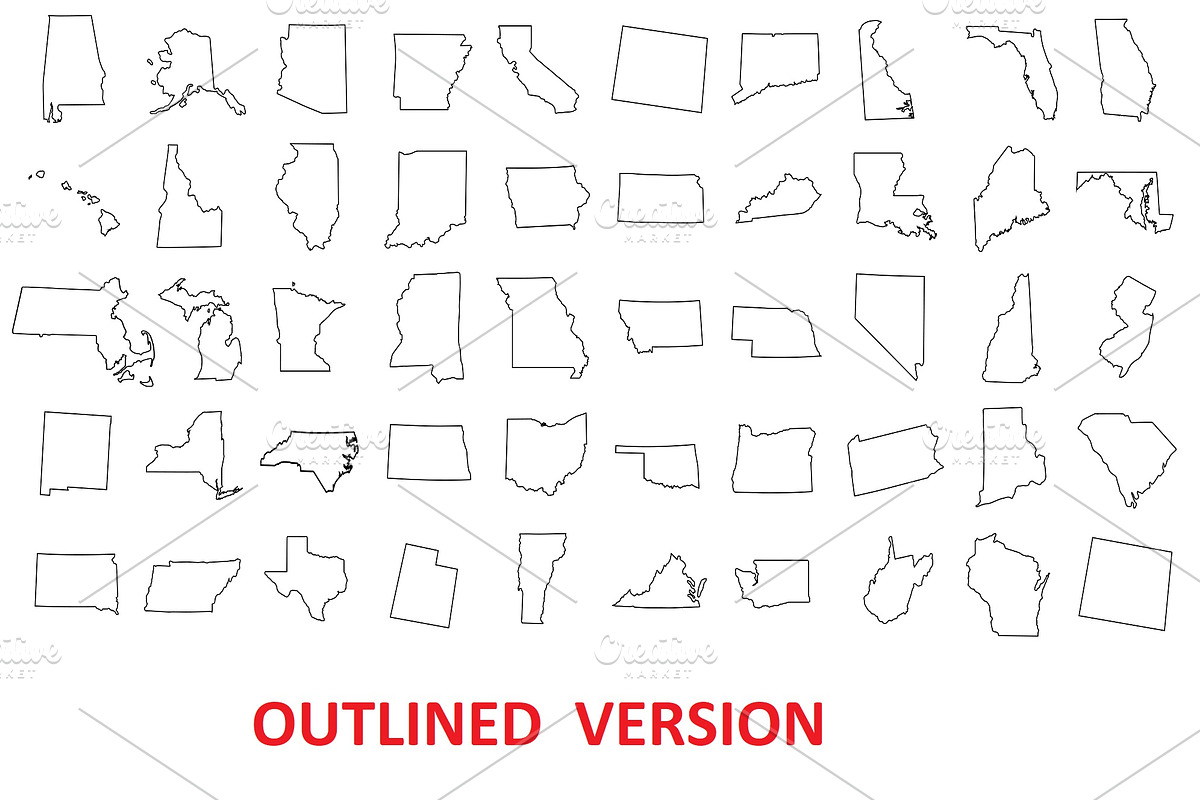 USA 50 States MAP, State Silhouettes, an Illustration by FancyDesignStudio