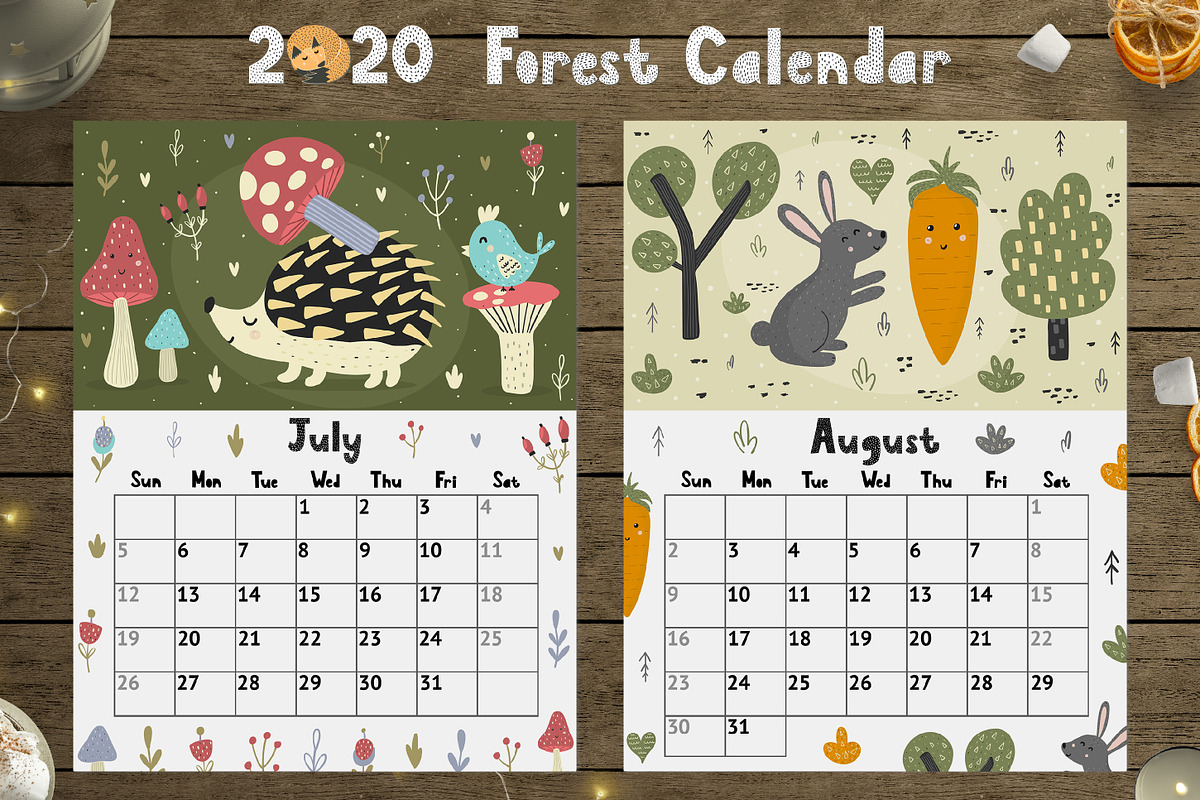 2020 Forest Calendar Template, a Stationery Template by Gulnara Sabirova