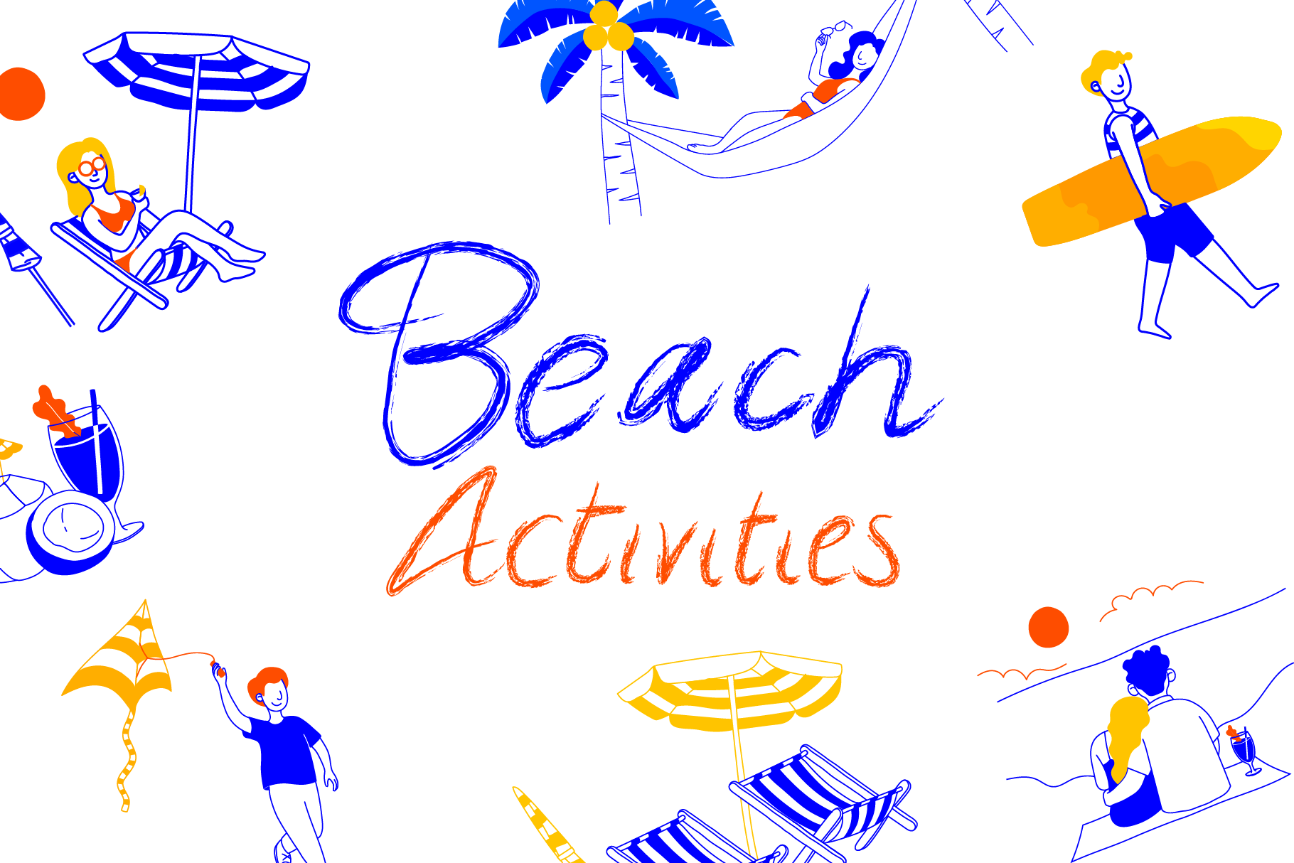 Beach activities illustrations