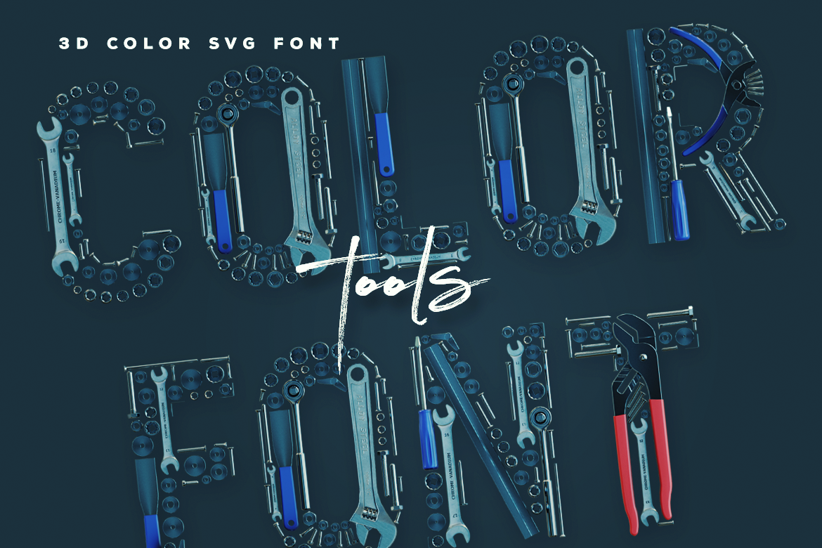 Worker's Tools - 3D Color SVG Font, a Font by Deeezy | Creative Market