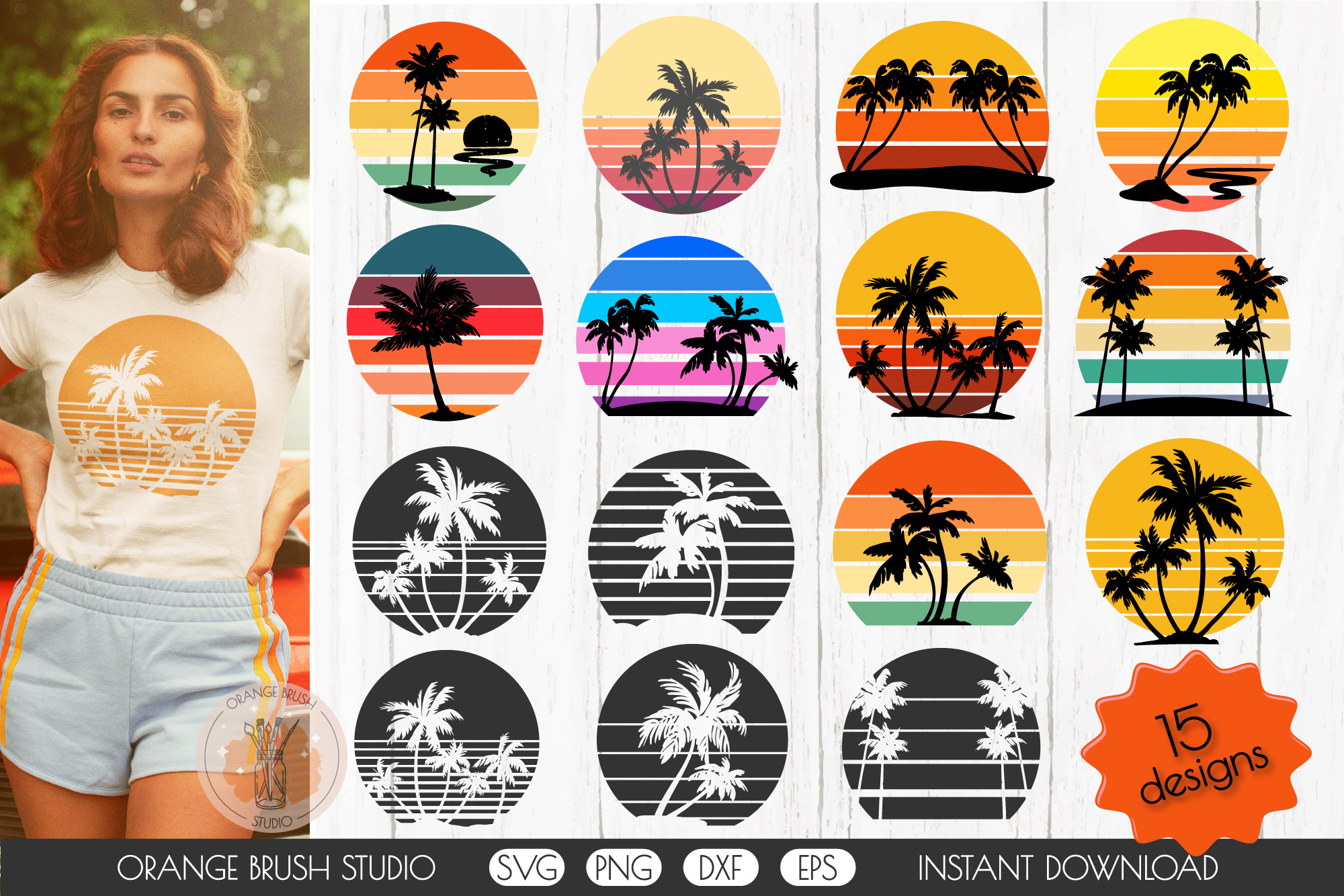 Retro Sunset Background Bundle SVG