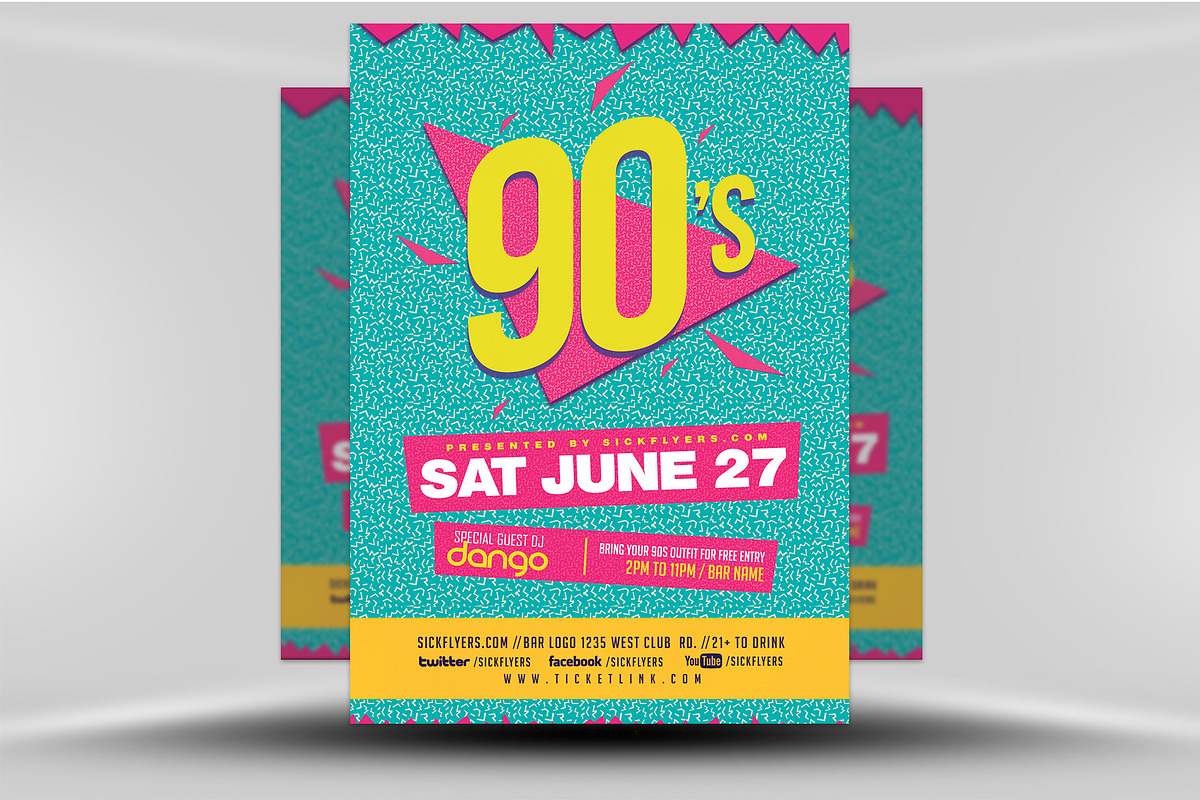 90s Party Flyer Template V2, a Flyer Template by FlyerHeroes