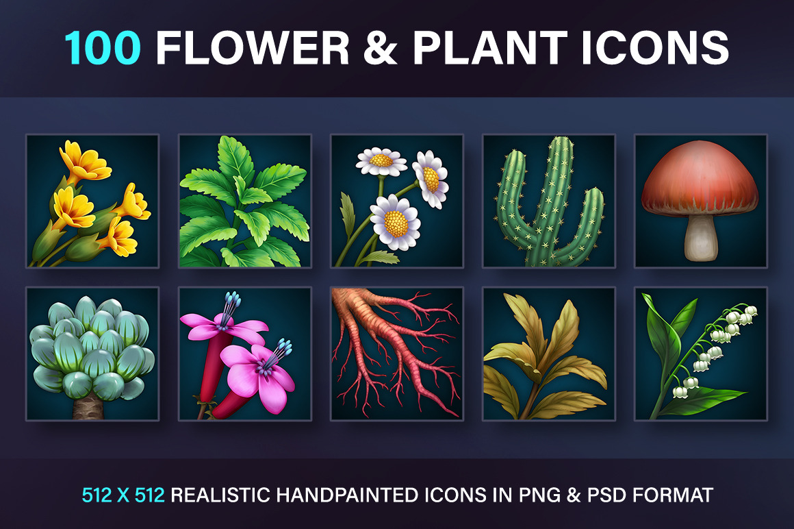 Flower Plant Herb And Mushroom Icons, an Icon by Yusuf Artun