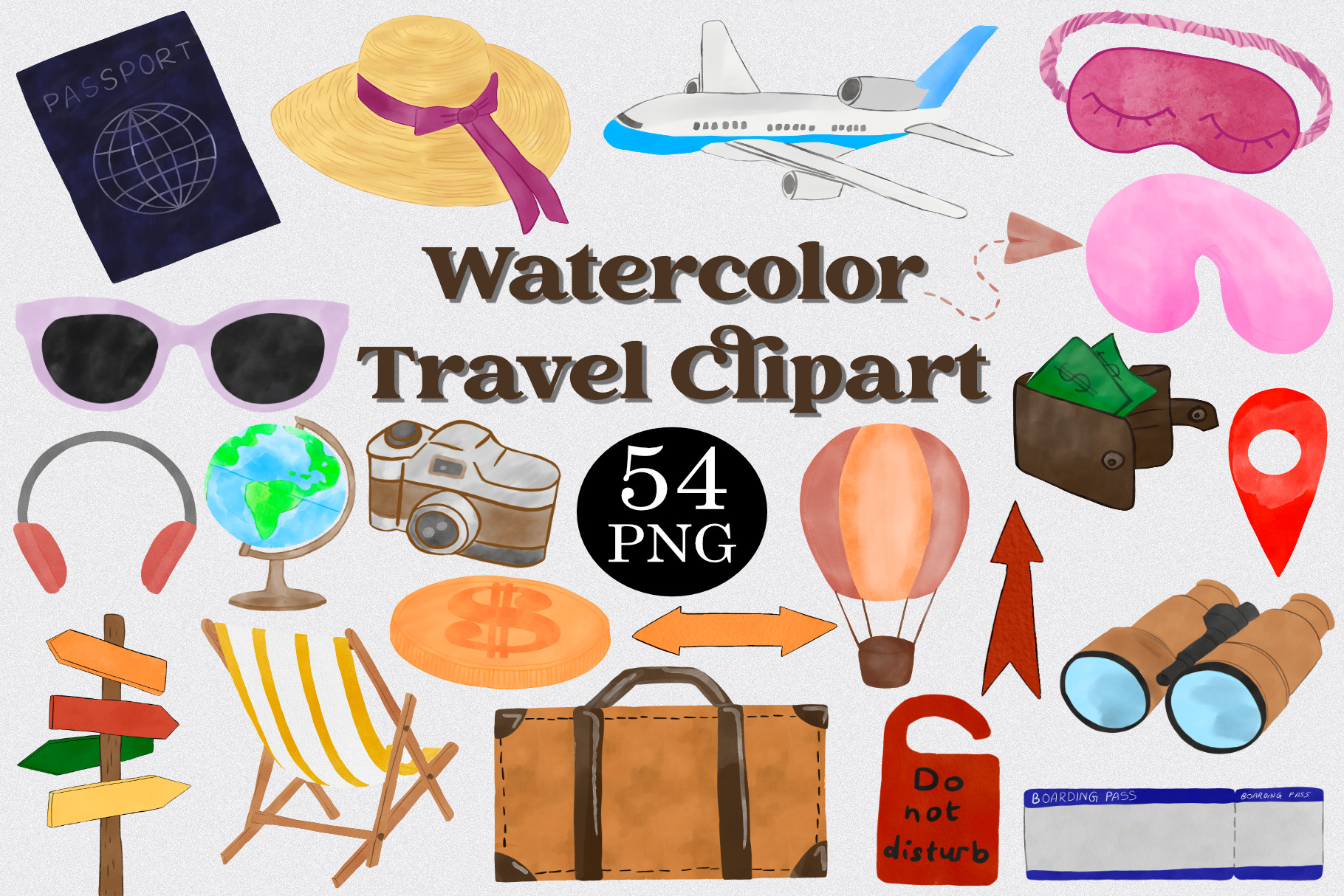 Watercolor Travel Clipart Set, an Illustration by CropUp Creative