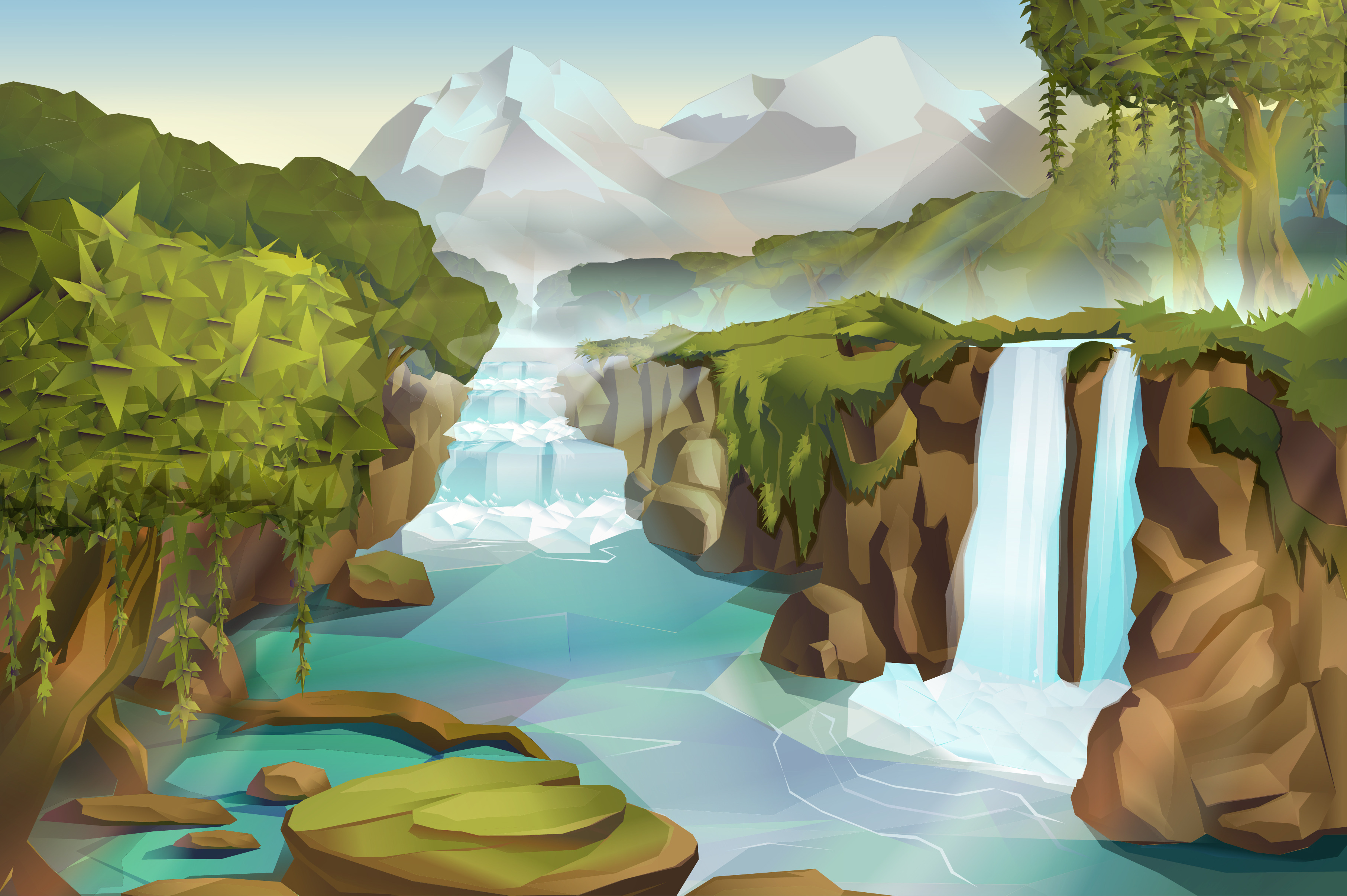Forest and waterfall, an Icon by Allevinatis Studio