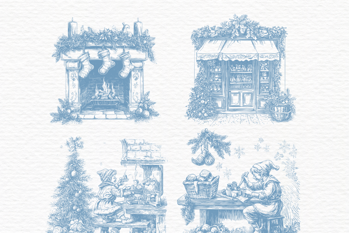 Christmas toile clipart Christmas, a Seasonal Illustration by Invite to ...