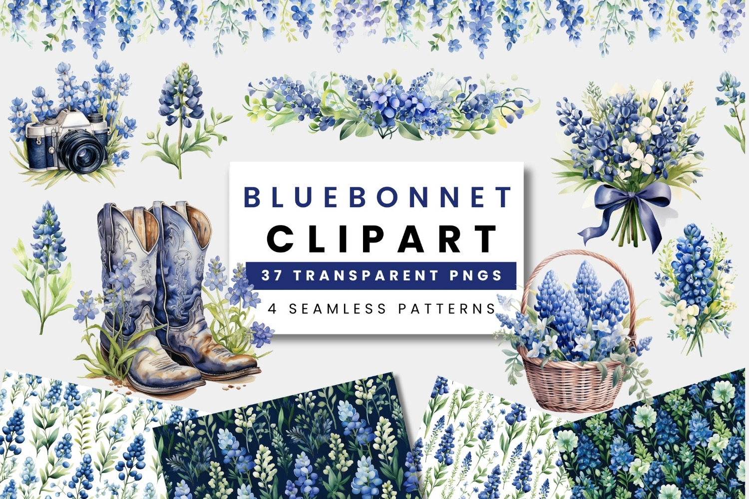 Watercolor Bluebonnet Clipart PNG, a Decorative Illustration by ...