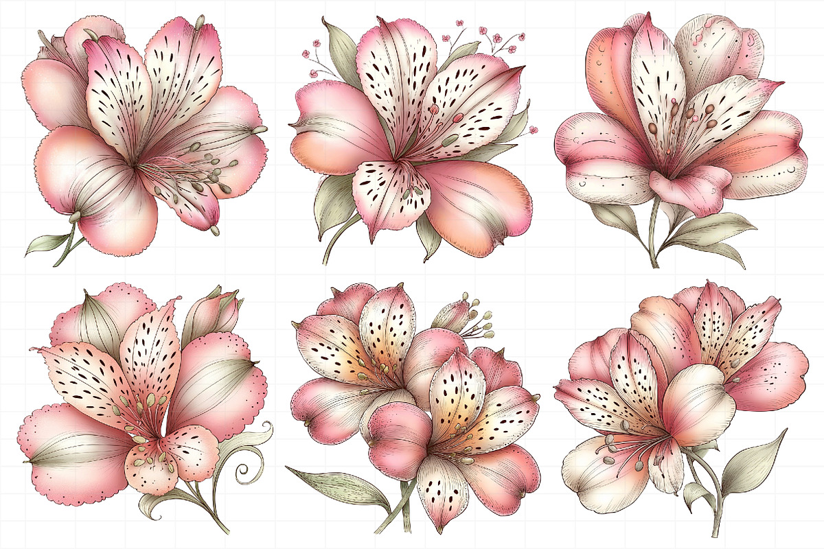Spring Alstroemeria Flowers Clipart, an Illustration by Daily.Designs
