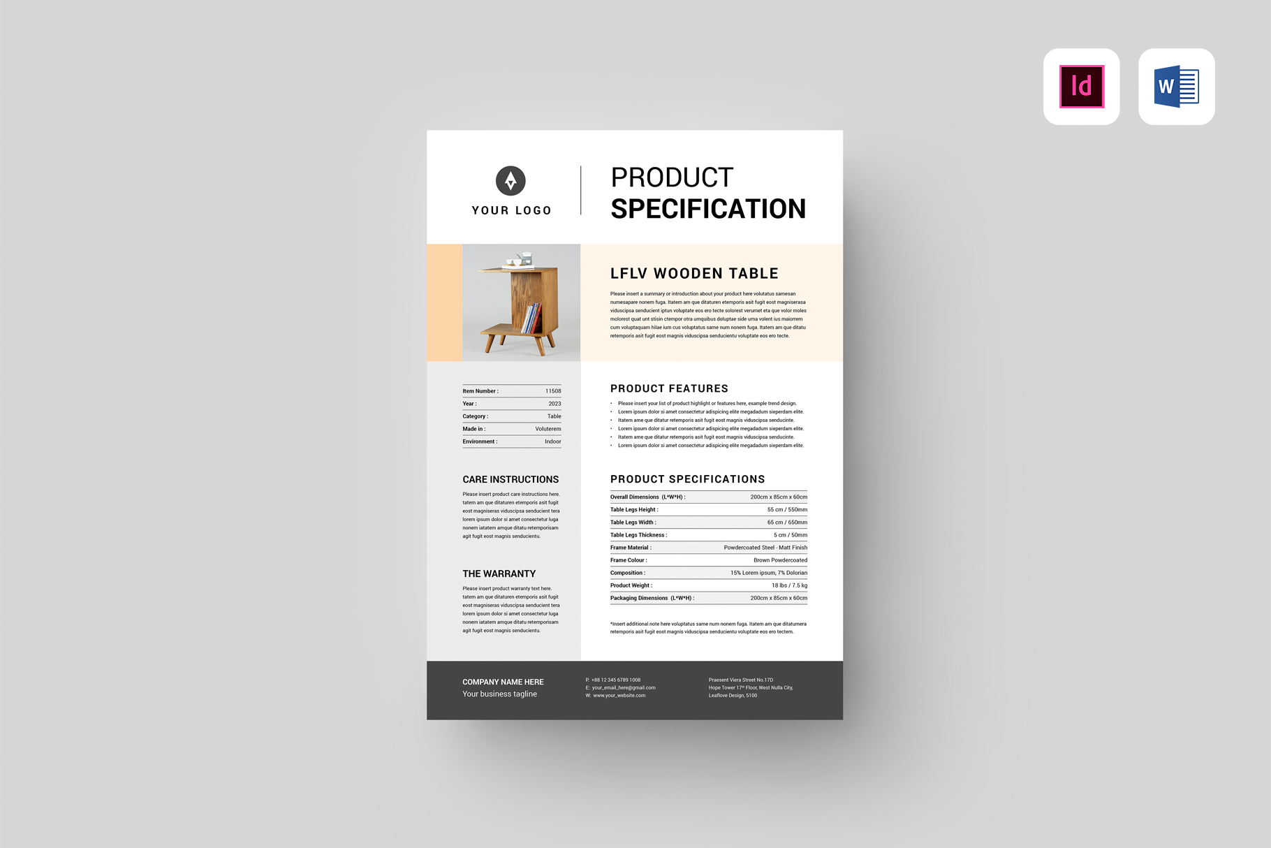 Product Specification Sheet, a Flyer Template by Leaflove