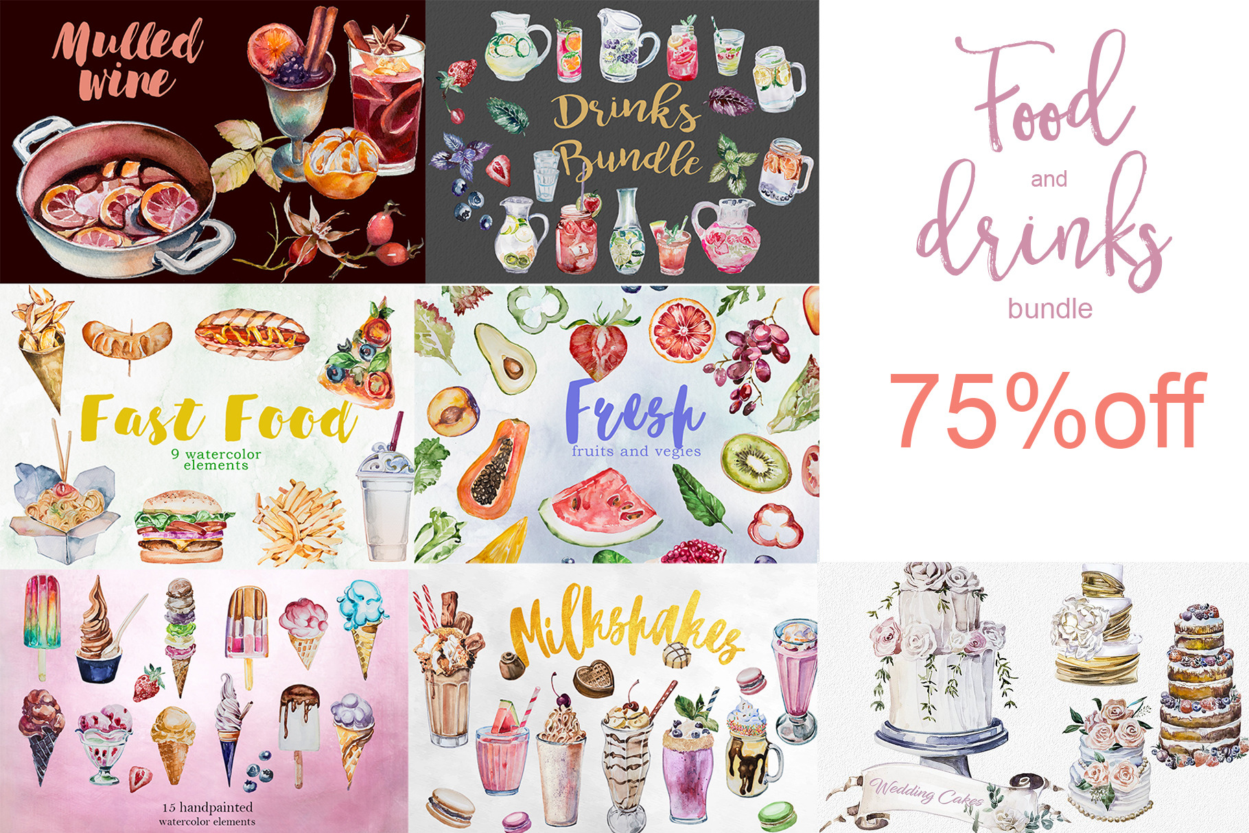 Watercolor Food and Drinks Bundle, a Food Illustration by ...