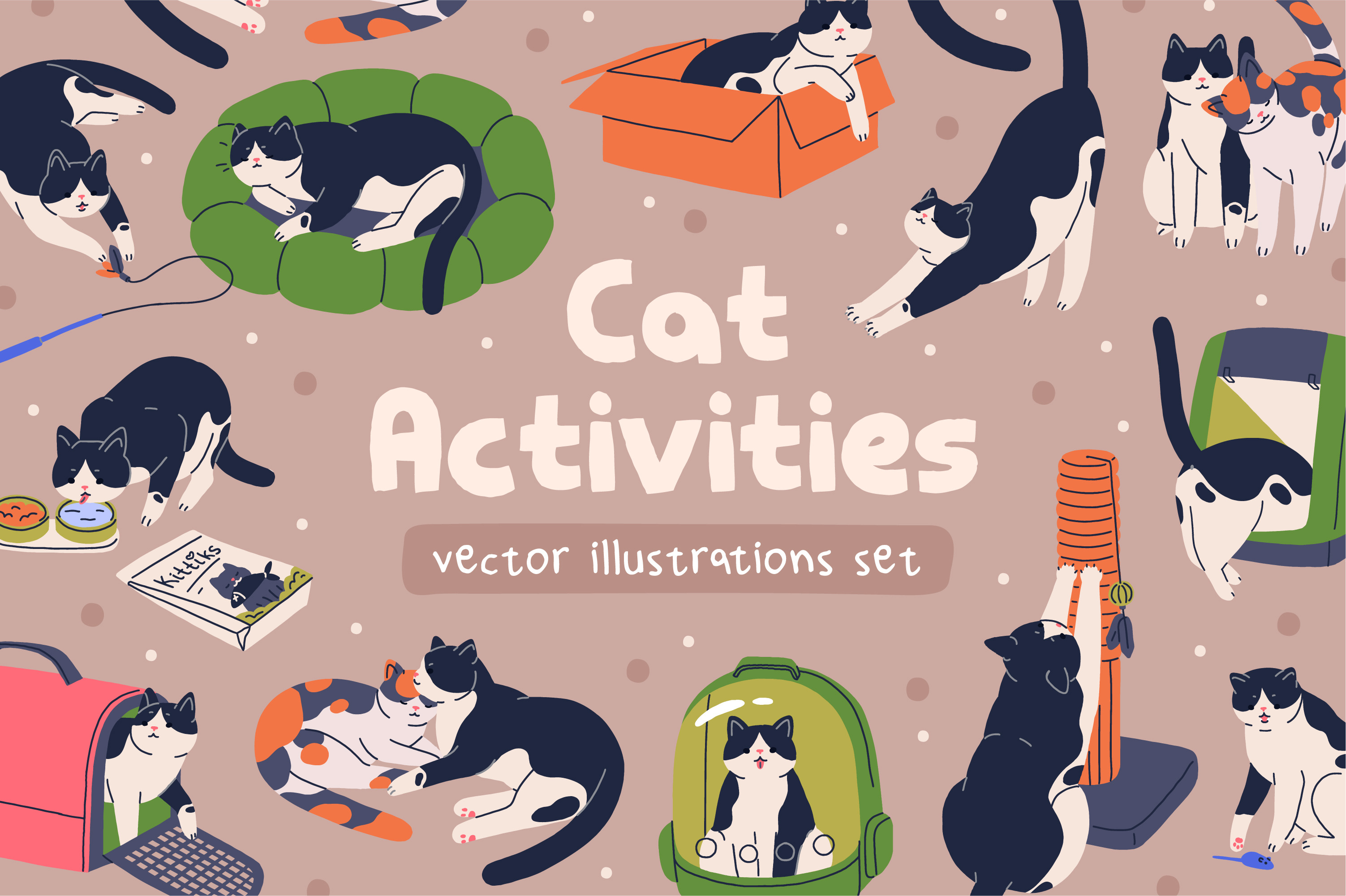 Cute funny cat activities set, an Animal Illustration by Good Studio