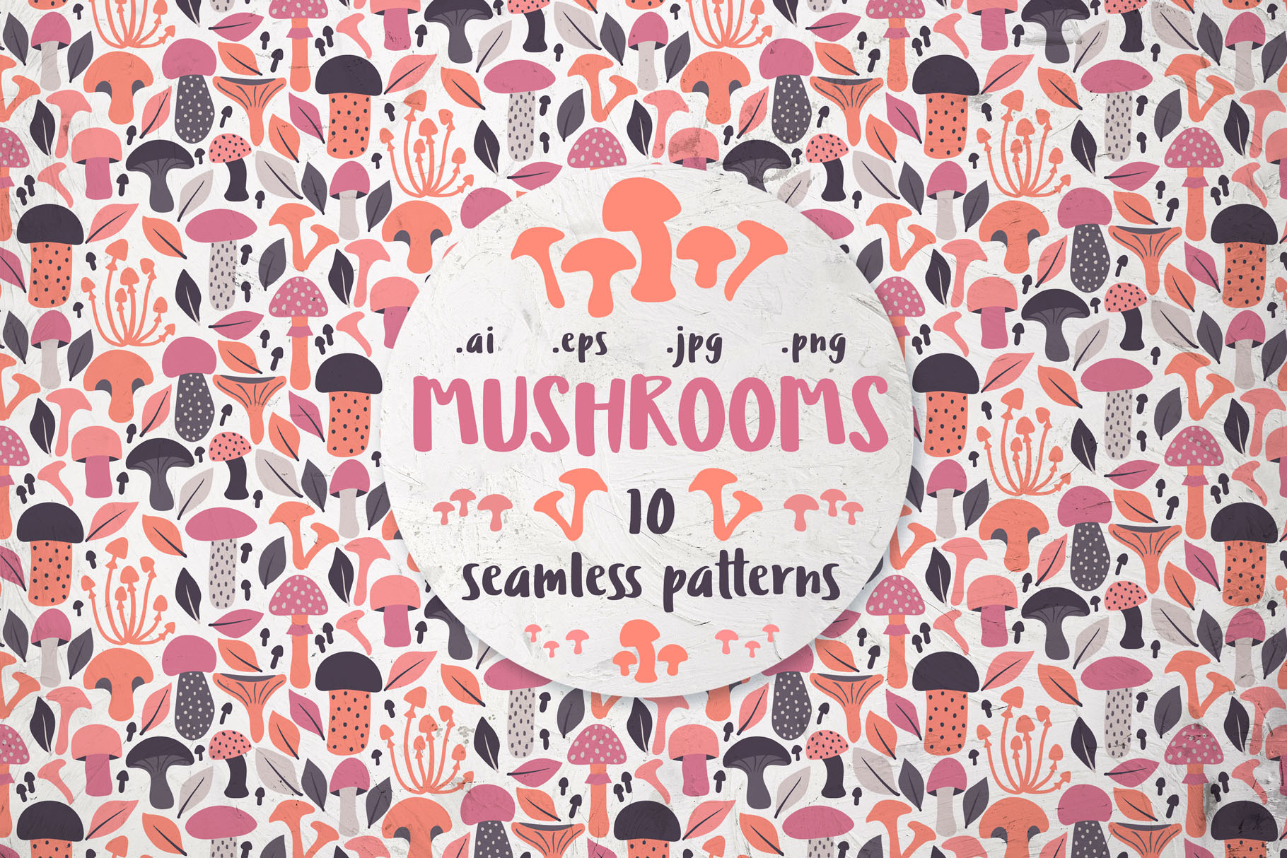 MUSHROOMS, 10 seamless patterns, a Pattern Graphic by pineart