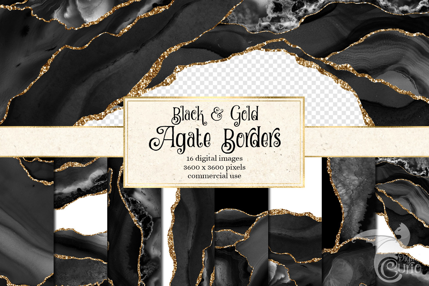 Black and Gold Agate Borders, a Texture Graphic by Digital Curio