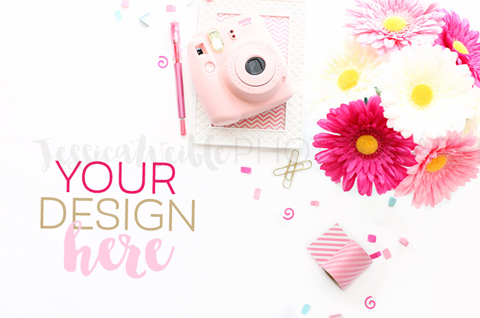 Pink Camera + Flowers Styled Photo, a Product Mockup by Jessica Weible ...
