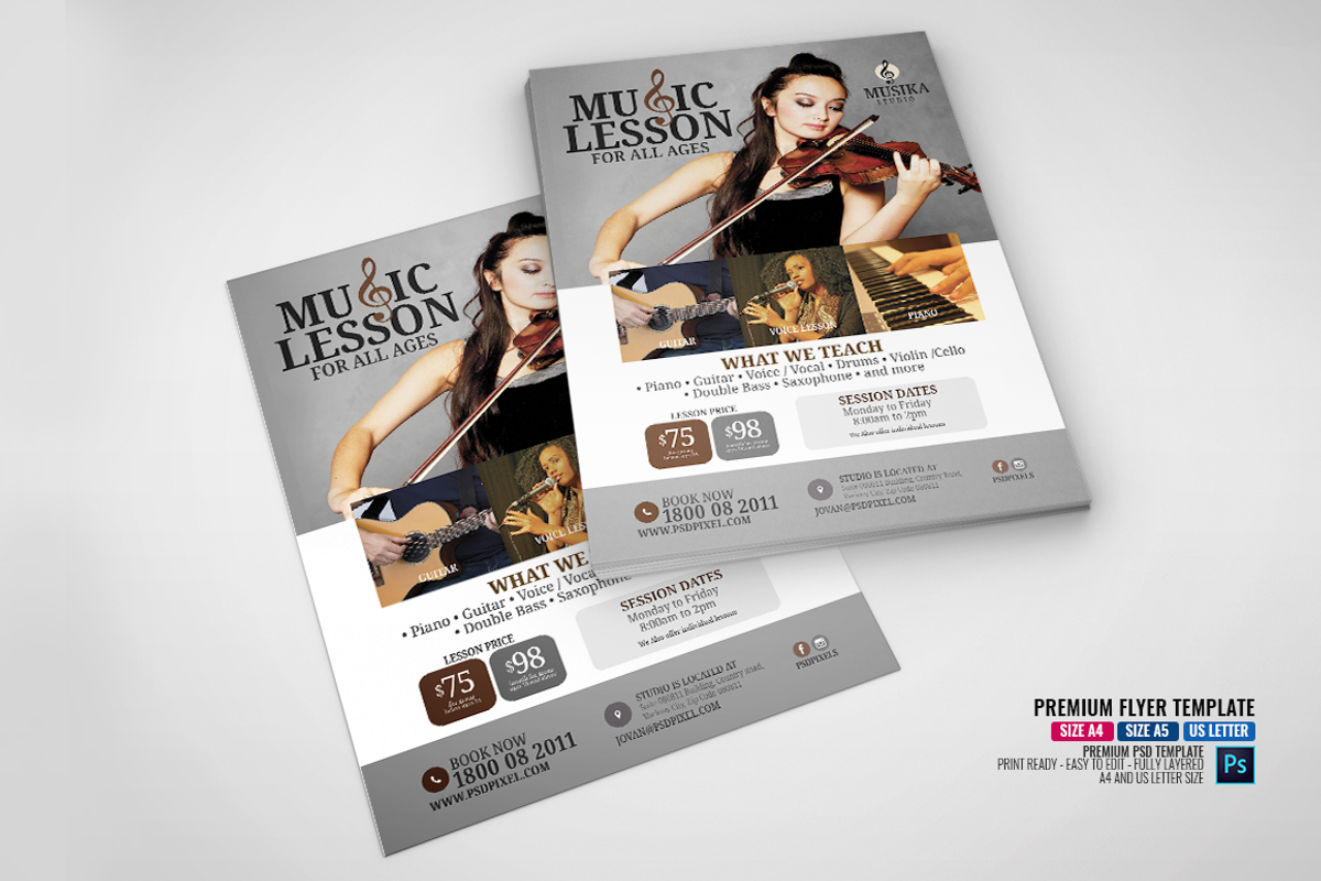 Music Lesson Flyer, a Flyer Template by PSDPixel