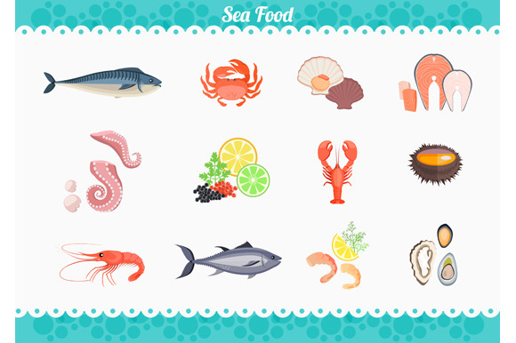 Seafood Set Design Flat Fish, an Animal Illustration by robuart