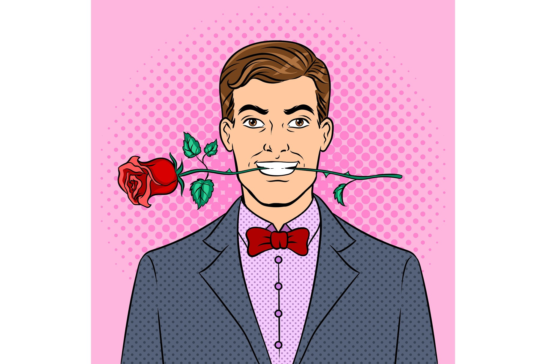 Man with rose flower pop art vector illustration, a Decorative ...