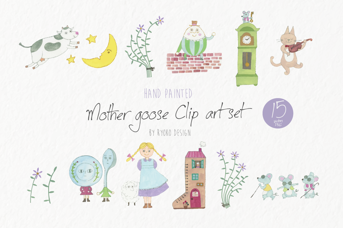 Mother goose nursery rhyme clipart, an Illustration by Eomoiart