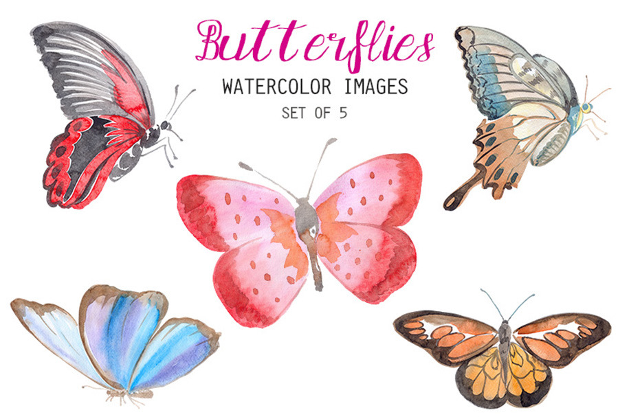 Watercolor Butterflies Clipart, an Illustration by YesFoxy