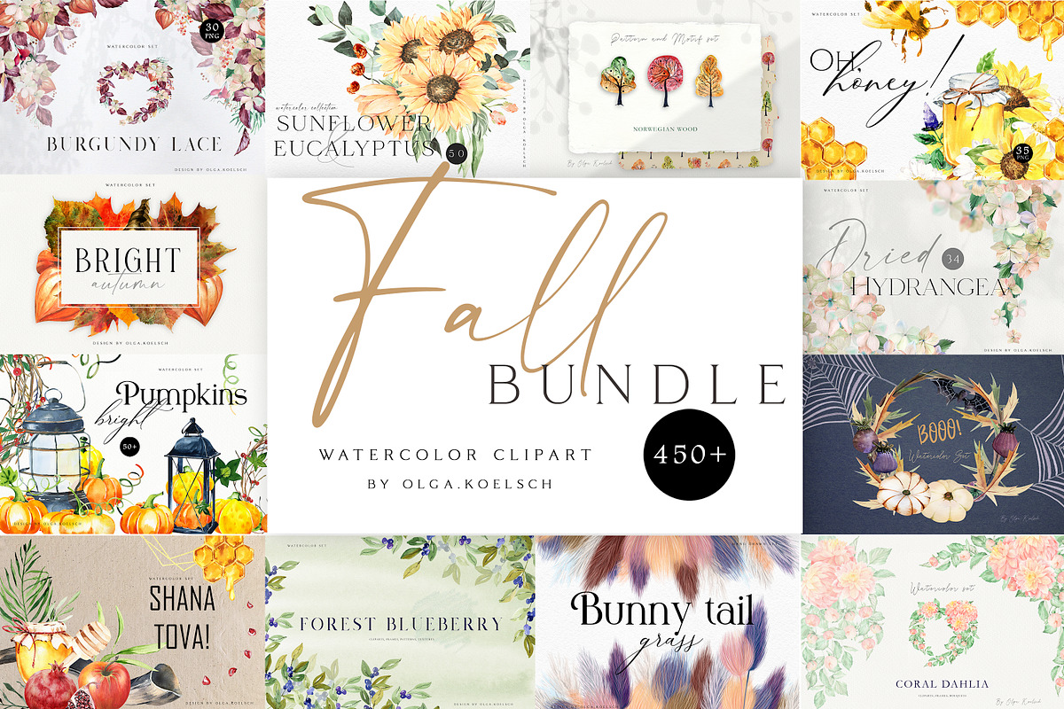 450 Watercolor fall bundle autumn
