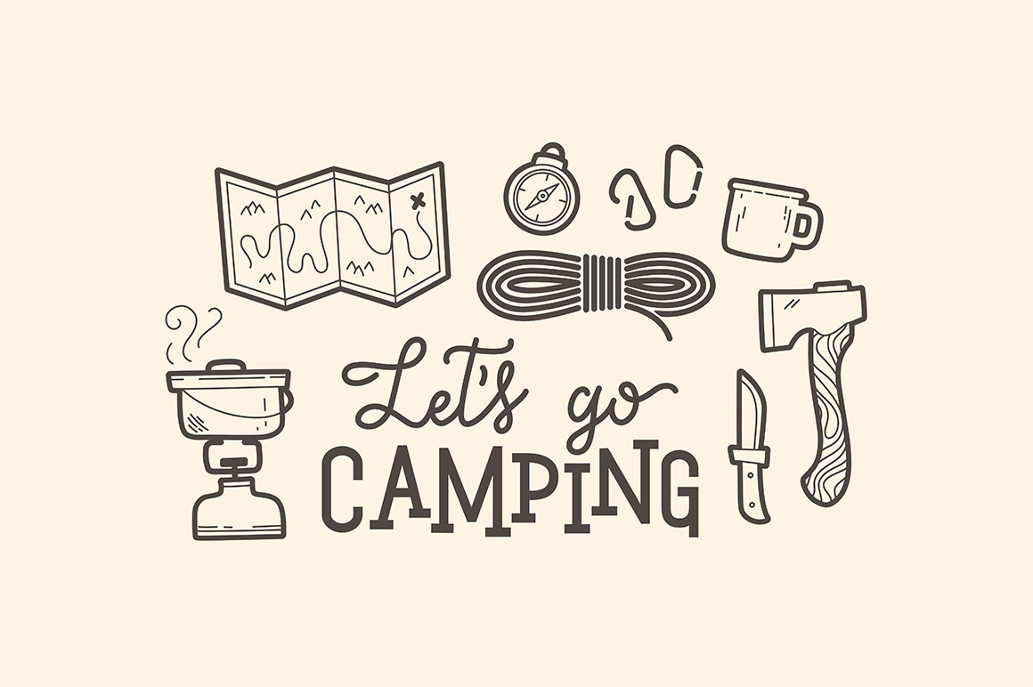 Let's go camping illustration set, an Illustration by tetiana.svirska