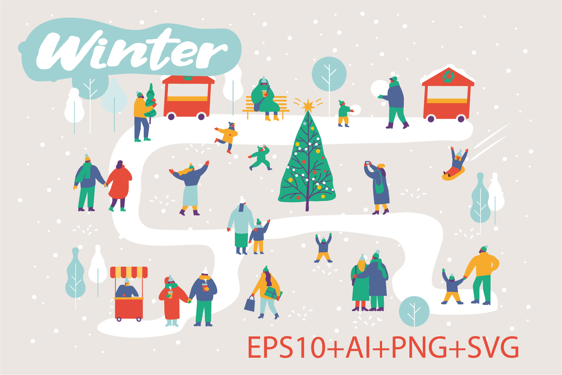 Winter People Flat Vector Set, a Person Illustration by Vector_Art ...