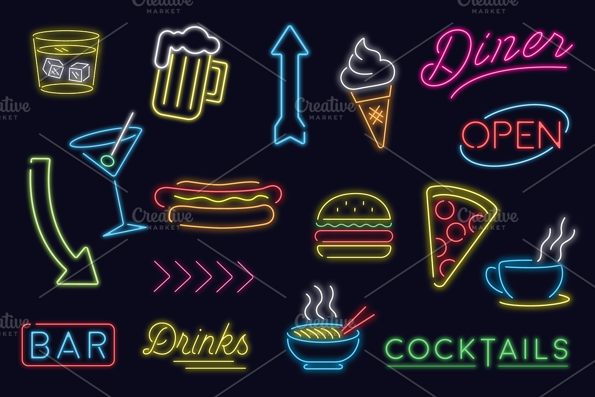 Neon Sign Shapes Vector Pack, a Food Illustration by Catty Studio ...