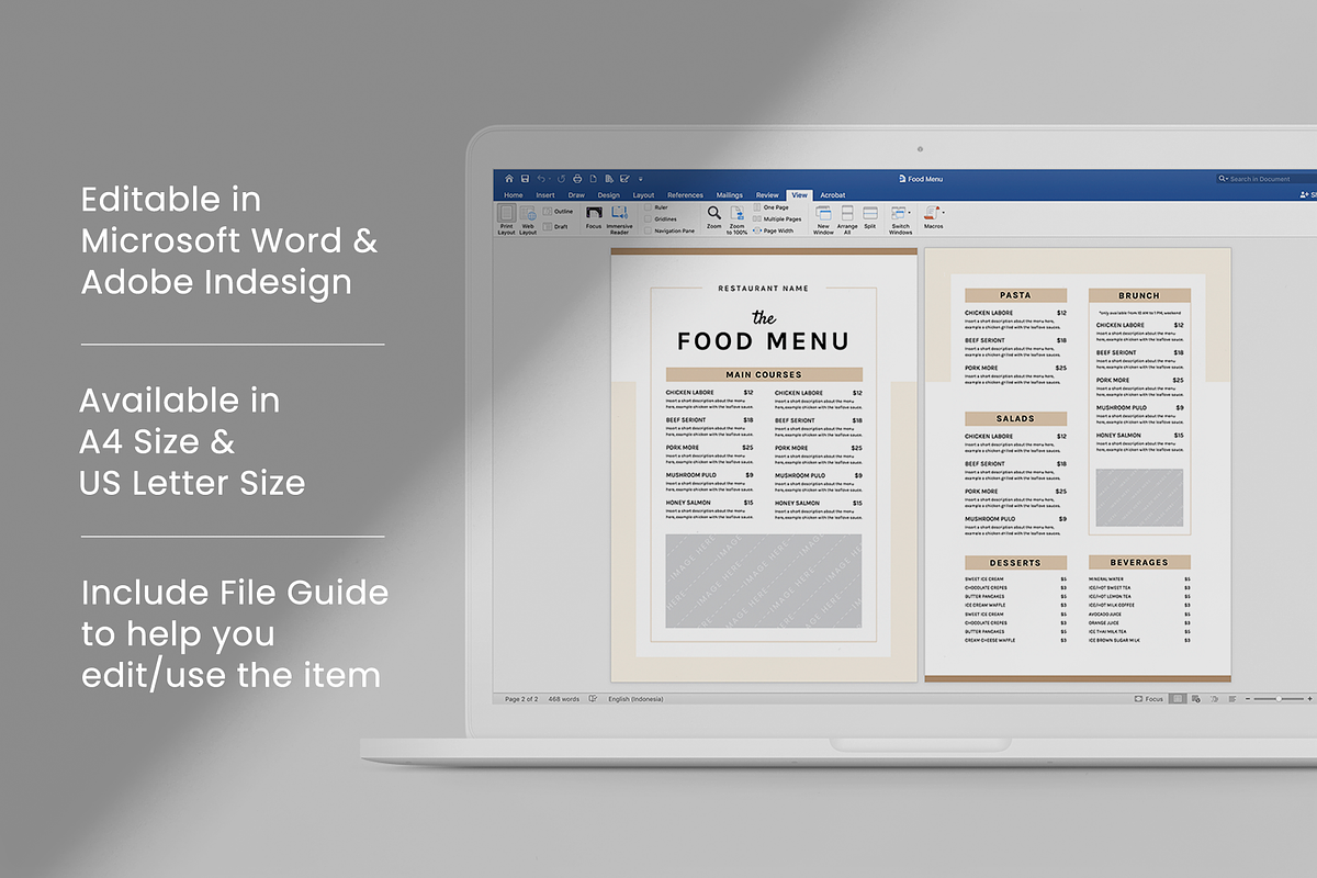 Food Menu | MS Word & Indesign, a Flyer Template by Leaflove