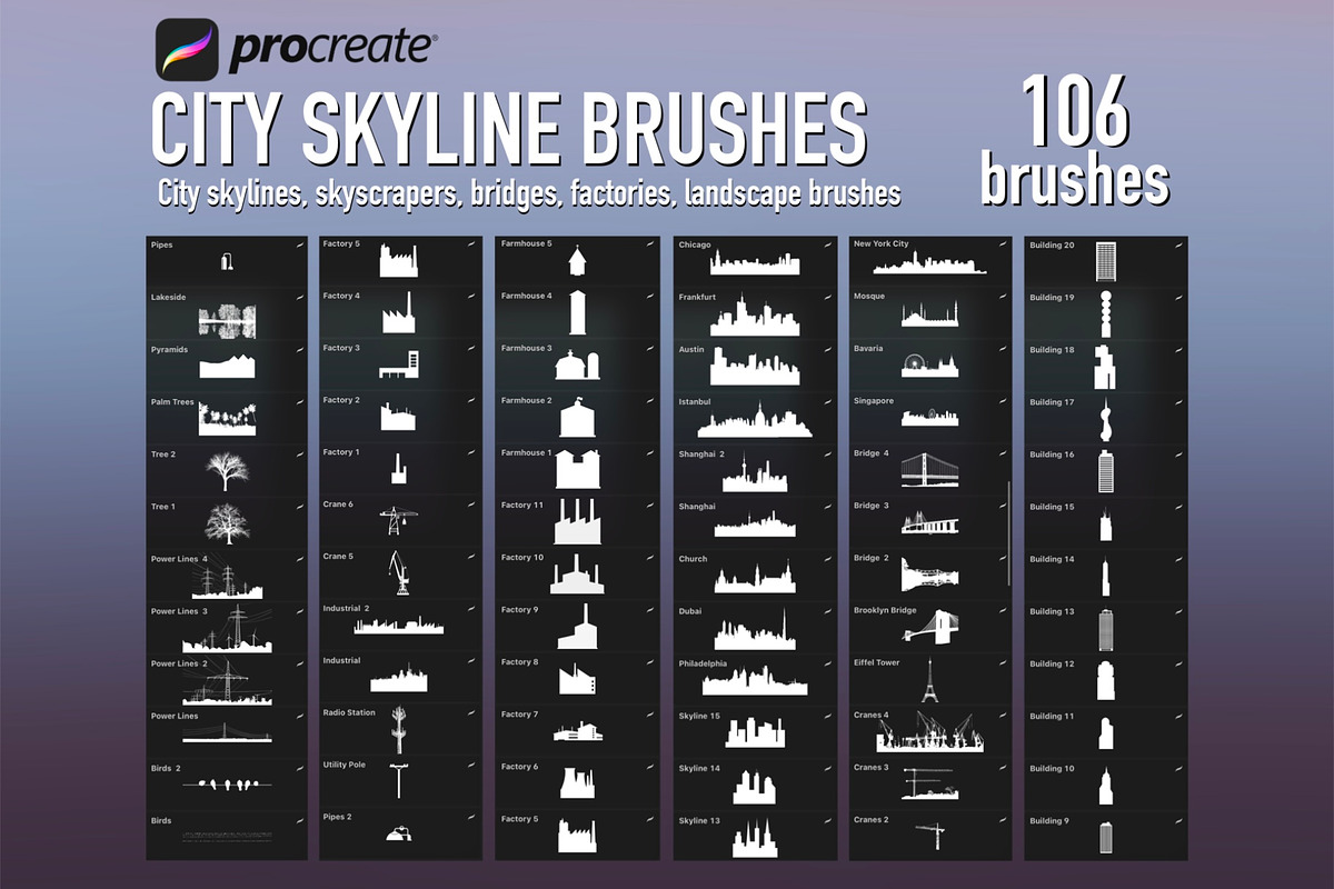 Procreate city skyline creator brush, a Brush Add-On by PDknyStudio ...