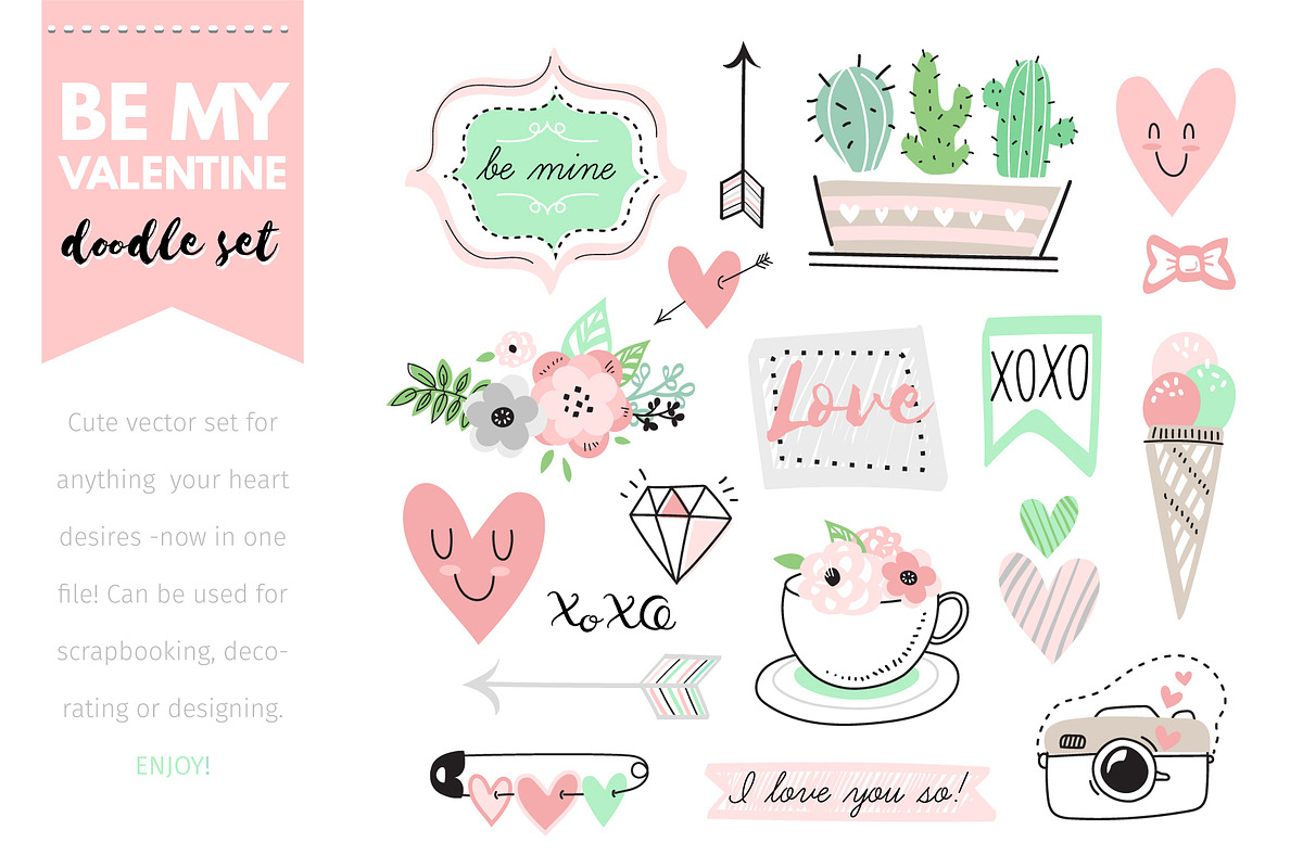 Valentine doodle vector set, a Decorative Illustration by Cheeba Ribba ...