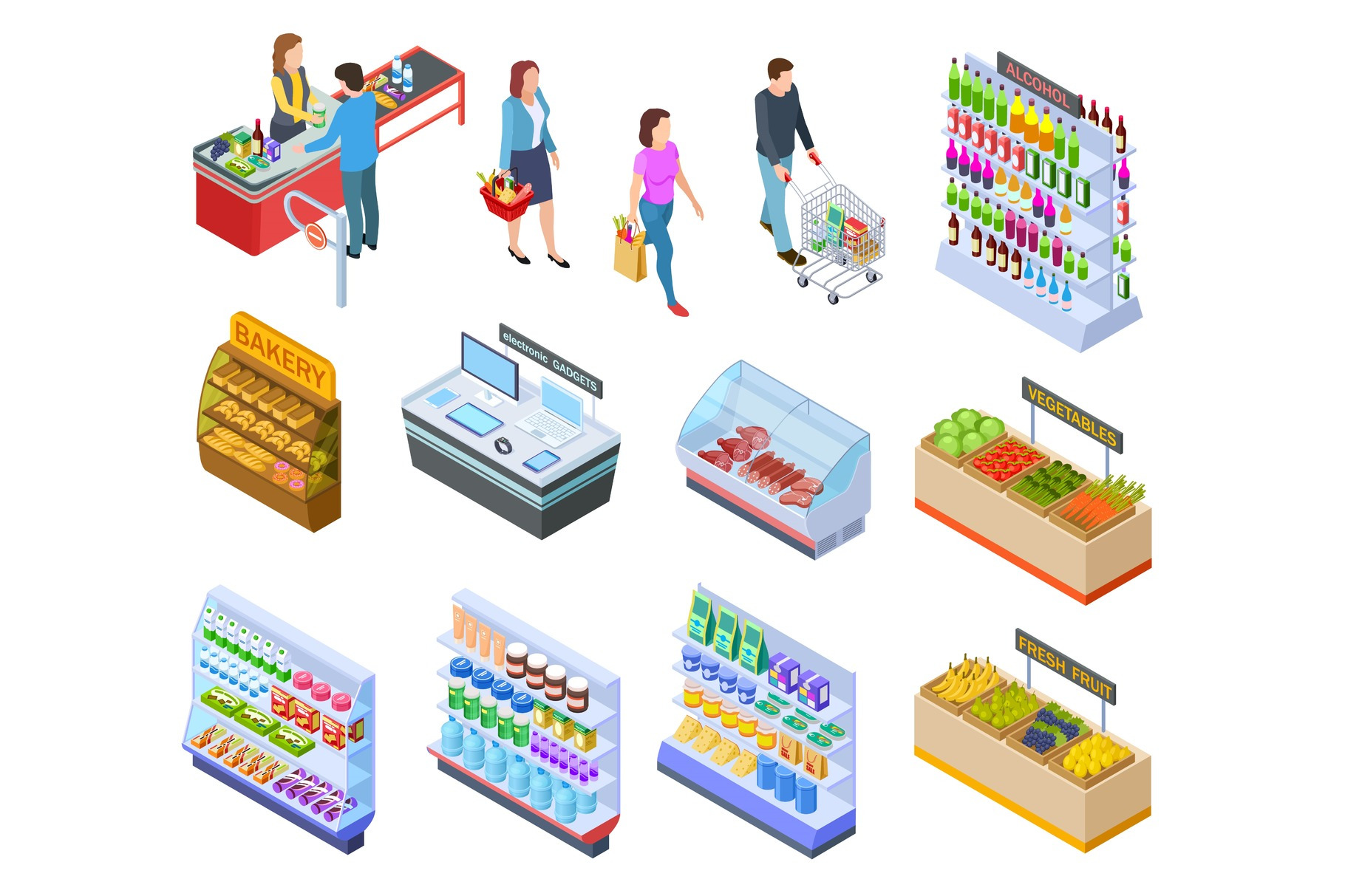 People isometric store. Shopping, a Background Graphic by Valerie Bodnar
