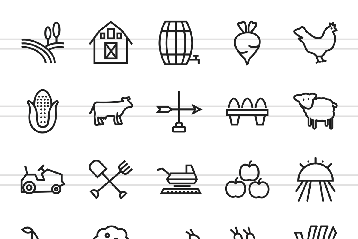 50 Farm Line Icons, an Outline Icon by IconBunny