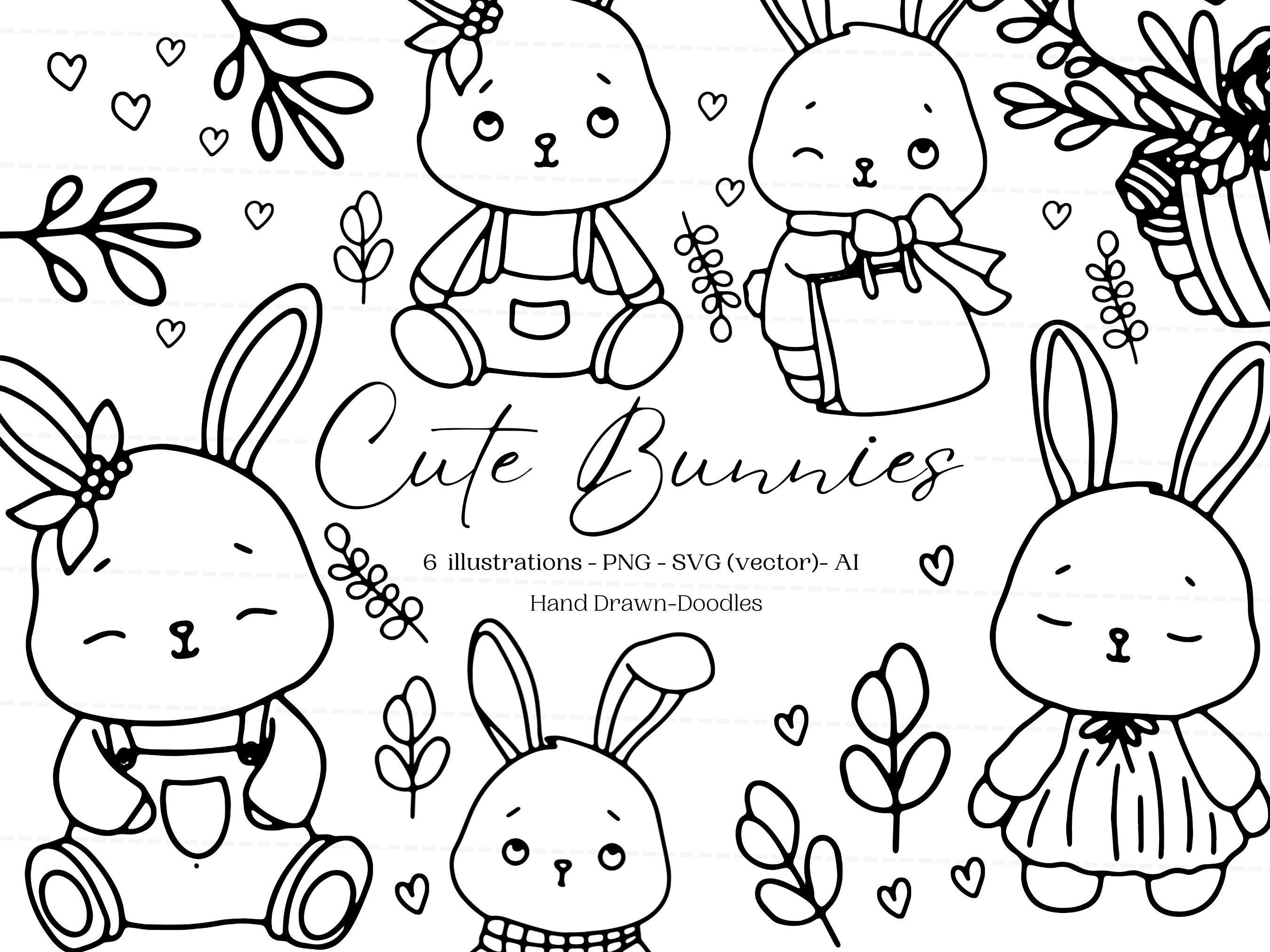 Cute Bunny Digital Stamps Bundle, an Animal Illustration by Little ...