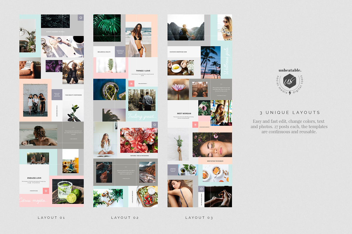 Instagram Post Layouts Bundle, a Social Media Template by The Iconic